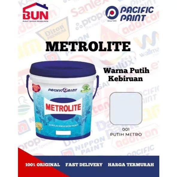 Cat Tembok Metrolite Putih kebiruan ukuran 16Liter CAT PACIFIC PAINT ...