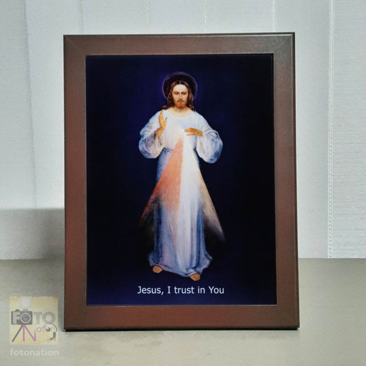 Wooden frame with Jesus Divine Mercy (Vilnius) religious image, printed ...