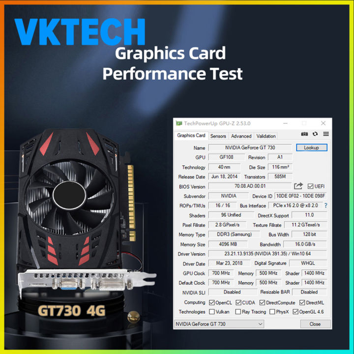 [Vktech]GT730 Low Profile Graphics Card HD+VGA+DVI DDR3 4GB Desktop ...