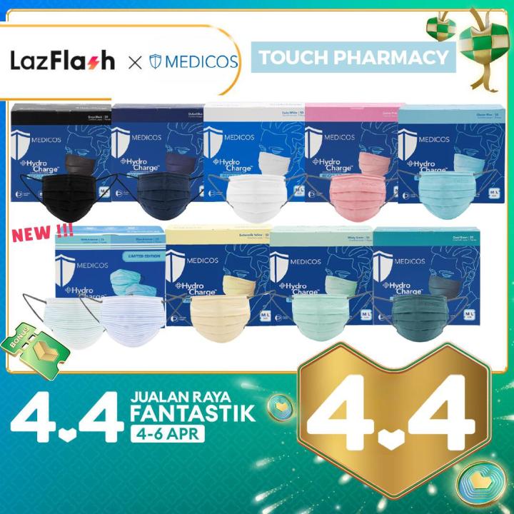 MEDICOS (NEW) Regular Fit Size 175 HydroCharge 4ply Surgical Face Mask ...