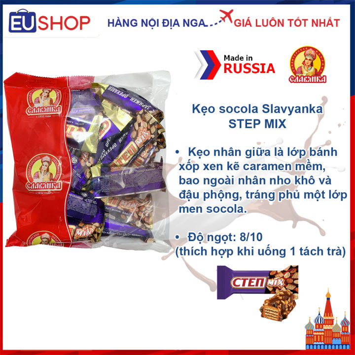 Kẹo socola STEP MIX với nho khô, đậu phộng và caramen, phủ lớp men sữa ...