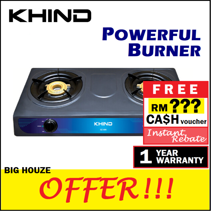 Khind 2 Burner Gas Stove GC1090 Table Top Double Cooker Strong Flame ...