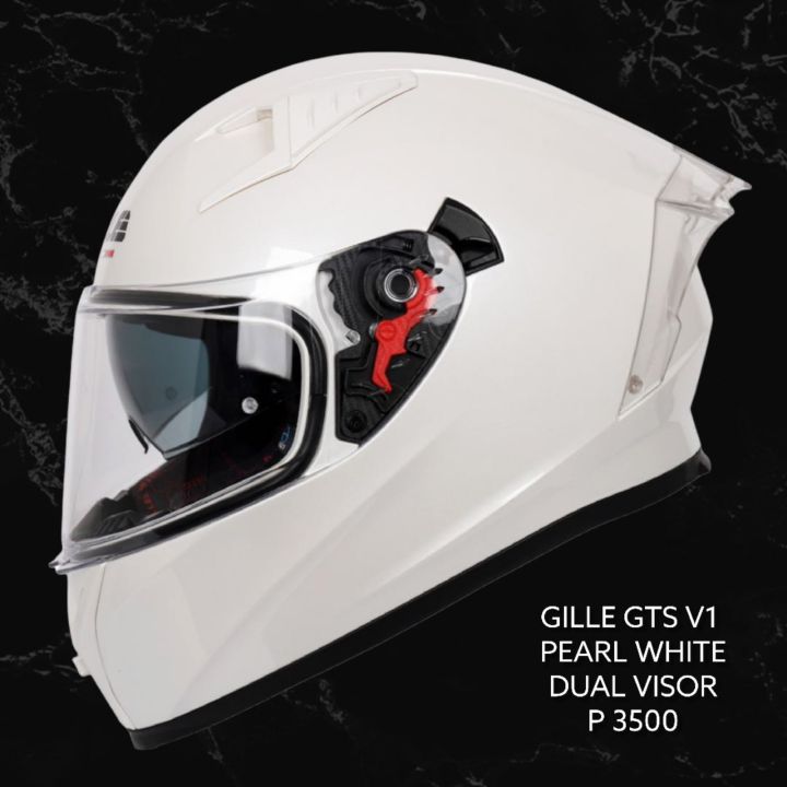Gille Helmet GTS-V1 Solid Shell Glossy Pearl White with Silver Logo ...