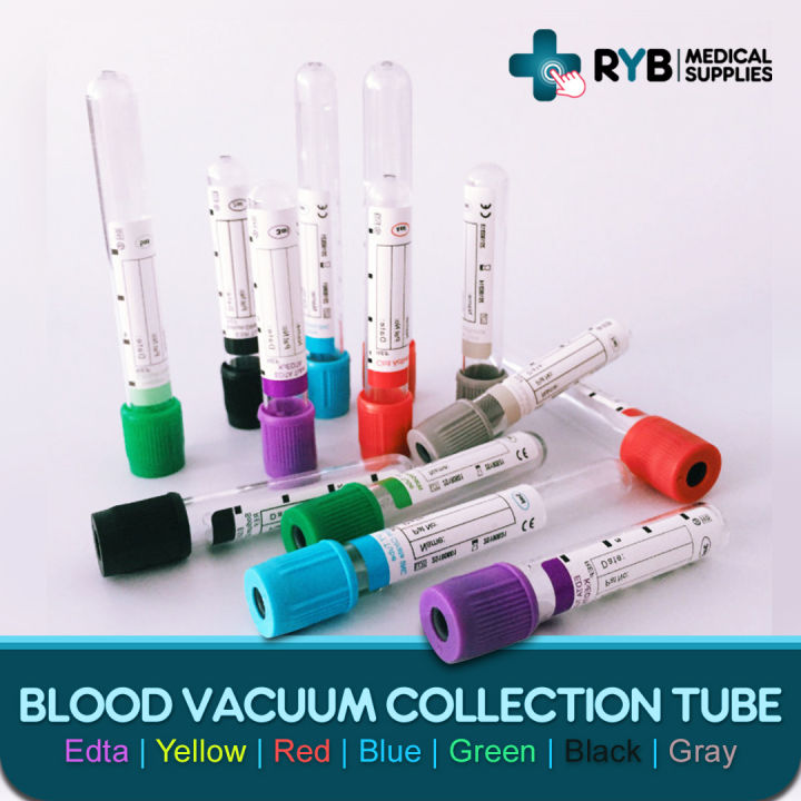 Vacuum Blood Collection Tube (Glass) Red Top, EDTA, Green, Blue, Yellow ...