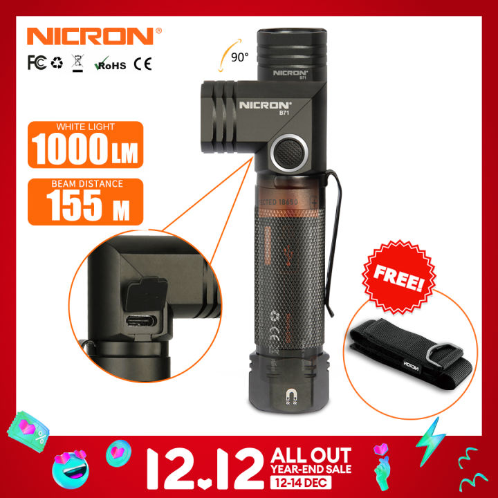 NICRON ไฟฉาย LED B71/N9,handfree Dual Fuel 90องศา Twist Rotary Clip ...