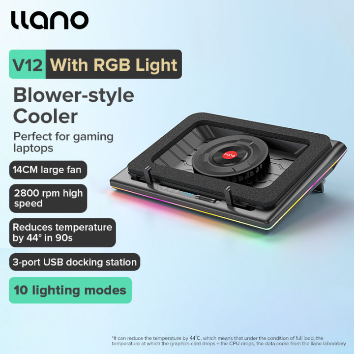 llano V12 Laptop Cooler Powerful Turbo-Fan RGB Blower-style Cooling Pad ...