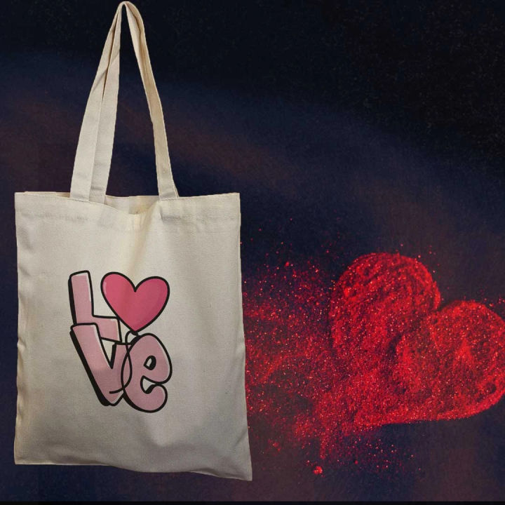 Valentine's Day Love Tote Bag – Romantic Love Print Cotton Tote Bag ...