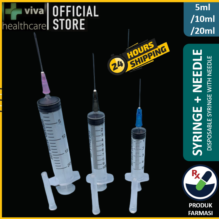 Disposable Sterile SYRINGE with Needle 5ML/10ML/20ML LUER SLIP needles ink injector JARUM ...