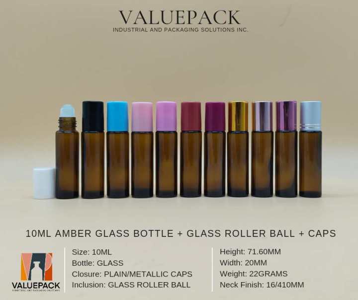 "10 pcs" 10ML AMBER GLASS BOTTLE + GLASS ROLLER BALL + CAPS | Lazada PH