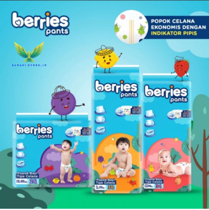 BERRIES Baby Diapers Pants M34 / L30 / XL26 -Pempers Popok Bayi-Anak ...