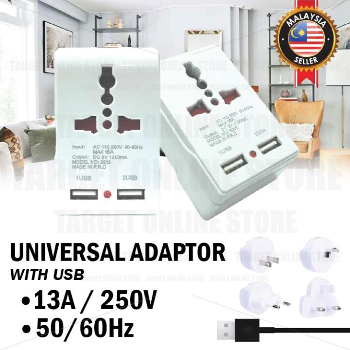 Socket 3 Pin Plug Adaptor Travel Adapter DUAL USB Charging/Soket Plug 3 ...