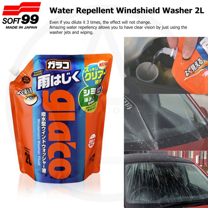 Glaco Soft99 Windscreen Washer Pouch Pack 2L Windshield Washer Cleaner Water Repellent Bug Wash ...