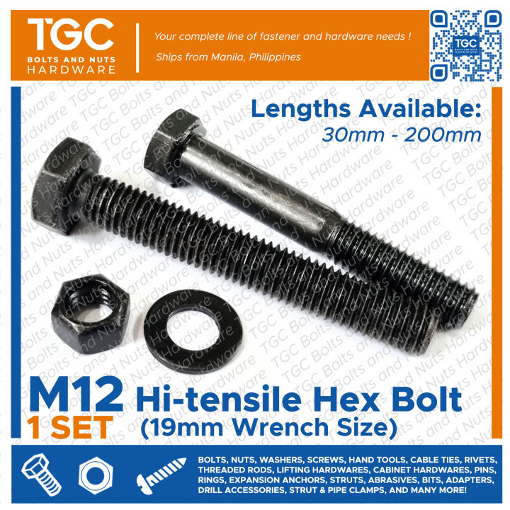 TGC 1/10PCS M12 x 20~200mm HT Hex Bolt / High Tensile Hexagonal ...