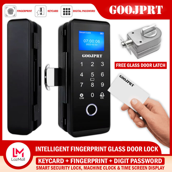 GOOJPRT DW-610 Smart Fingerprint Glass Door Lock 3 Ways to Unlock ...