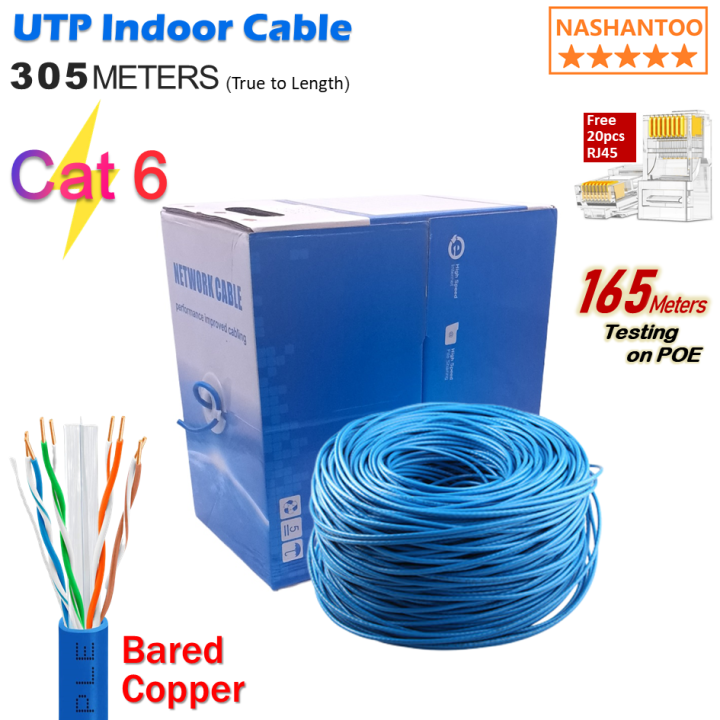 Nashantoo 100m/200m/305m Pure Copper CAT6 Indoor High Speed UTP LAN ...