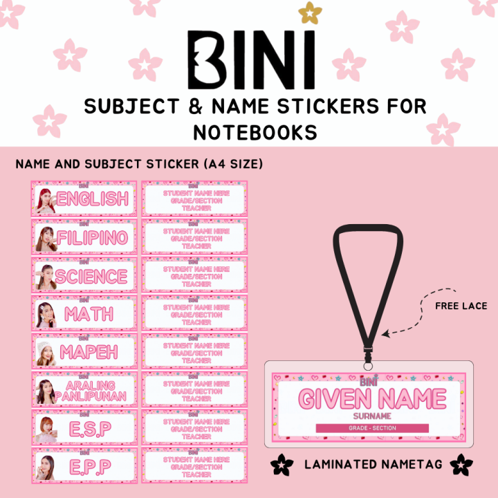 BINI Notebook Stickers Subject Stickers Name Label and LAMINATED ...