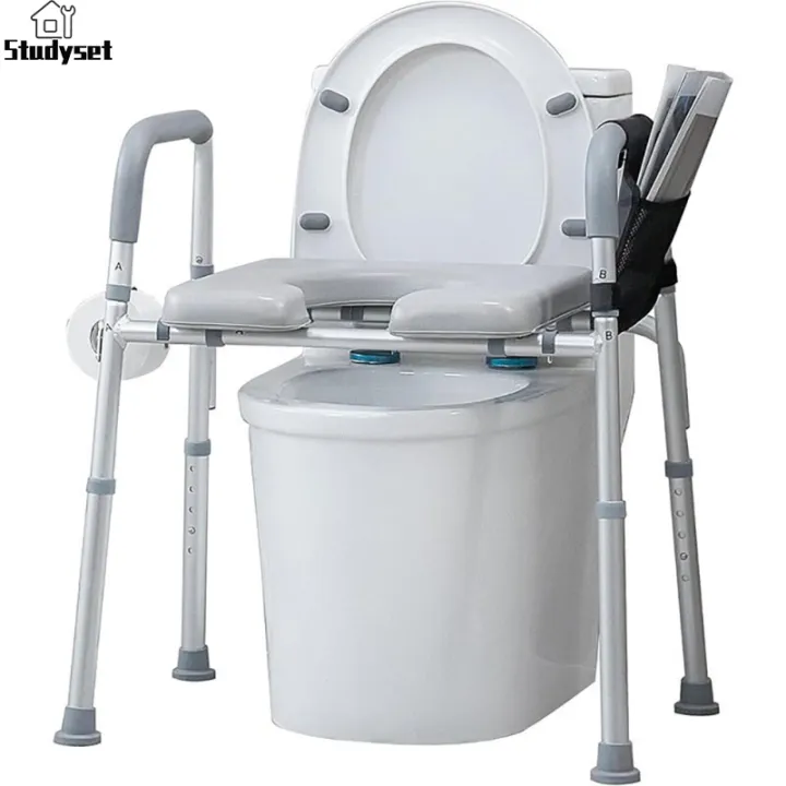 Studyset Raised Toilet Seat With Armrests Padded Seat Adjustable Height ...