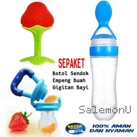PAKET 3Pcs - Botol Sendok Makan+Empeng Buah+Gigitan Bayi | Lazada Indonesia