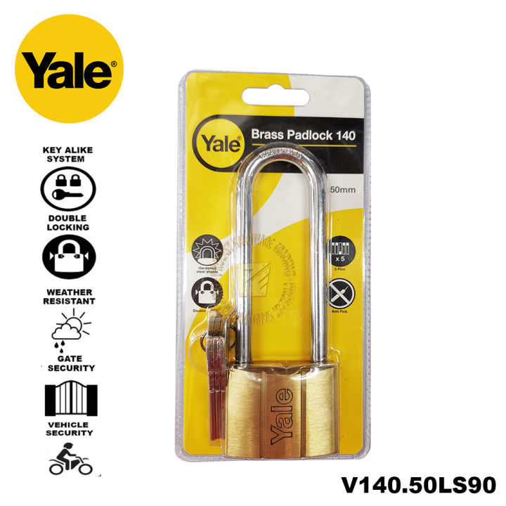 YALE V140.50LS90 50mm Long Shackle Brass Padlock | Lazada