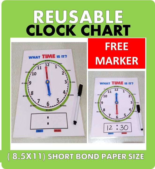 REUSABLE CLOCK CHART with free marker ( 8.5 X 11 SIZE ...