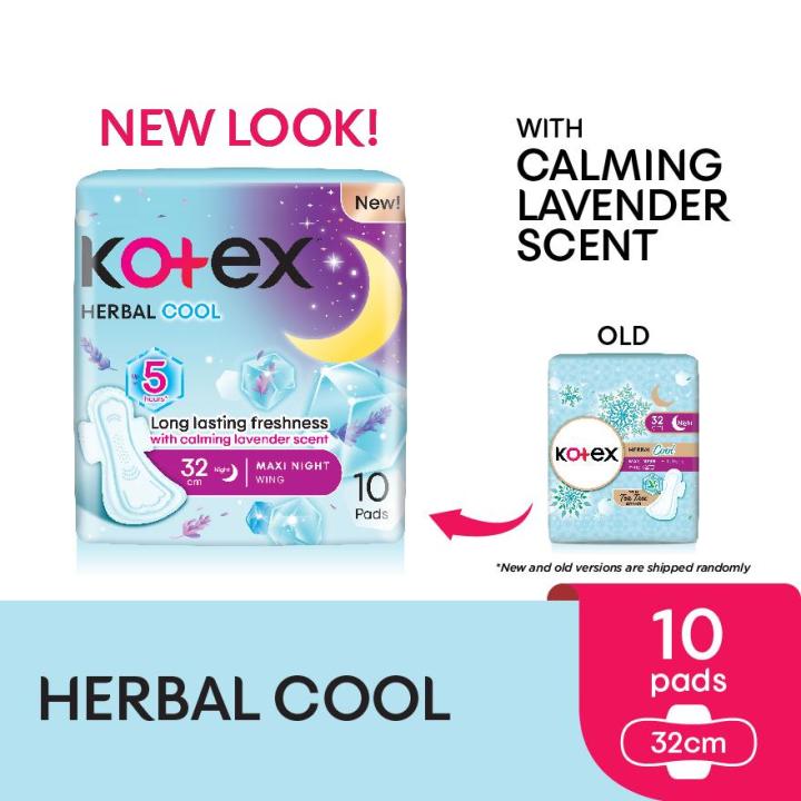 KOTEX Herbal Cool Overnight Wing Pad 32cm (10s) Sanitary Pad with ...