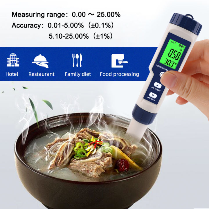 yieryi New 5-in-1 Water Quality Tester PH/EC (Conductivity) /TDS (ppm ...