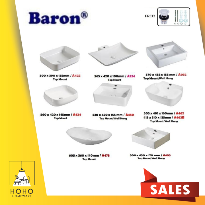 Baron Full White Wash Basin(Top Mount, Recessed and Wall Hung) | Lazada ...