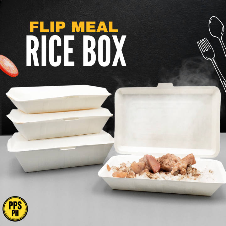 50pcs Flip Paper Meal Box Plain White Food Take Out Rice Spaghetti ...