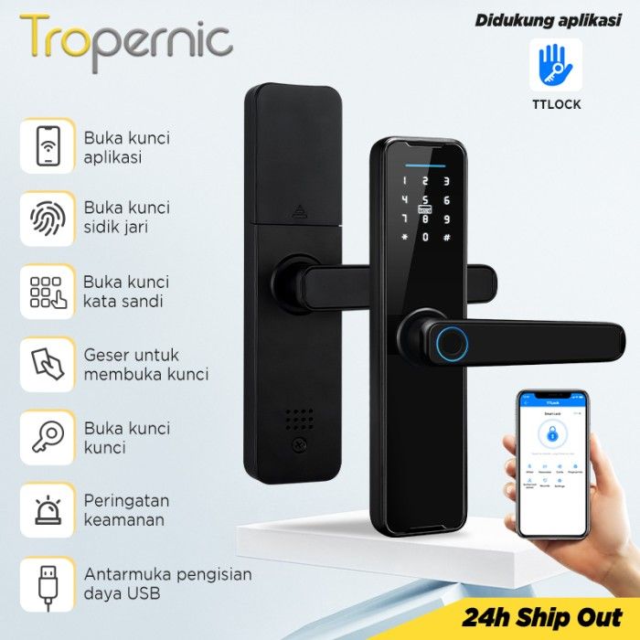 PROMO- 5 IN 1 SMART DOOR LOCK TTLOCK KUNCI PINTU DIGITAL WITH FINGERPRINT HANDLE ELECTRONIC ...