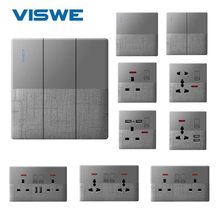 [HOT KKDVFJGG 546] VISWE 13A UK Wall Switch SocketUniversal 3 5 Pins plug socket 1 2 3 4 Gang 1 ...