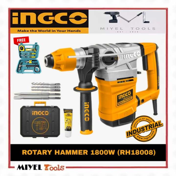 INGCO Rotary Hammer 1800W (RH18008) w/ FREE TOOLSET | Lazada PH