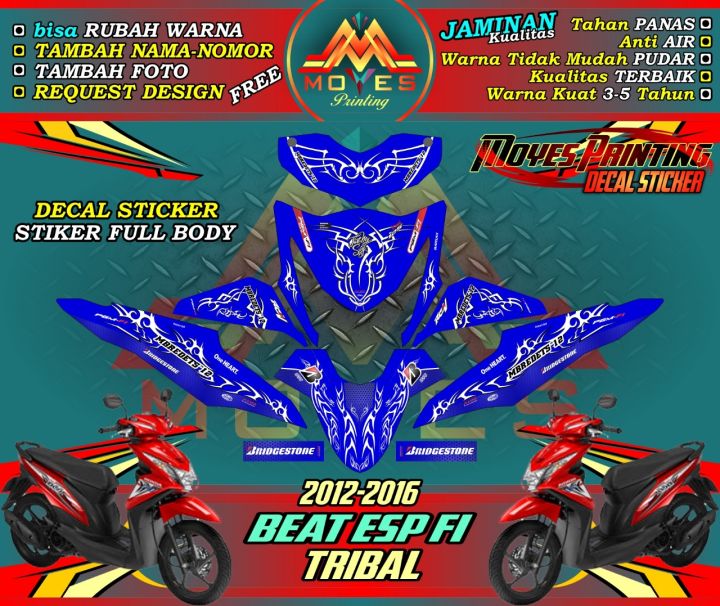 DECAL HONDA BEAT ESP FI TRIBAAL KREEN FULL BODY WARNA BIRU - SPEC b ...