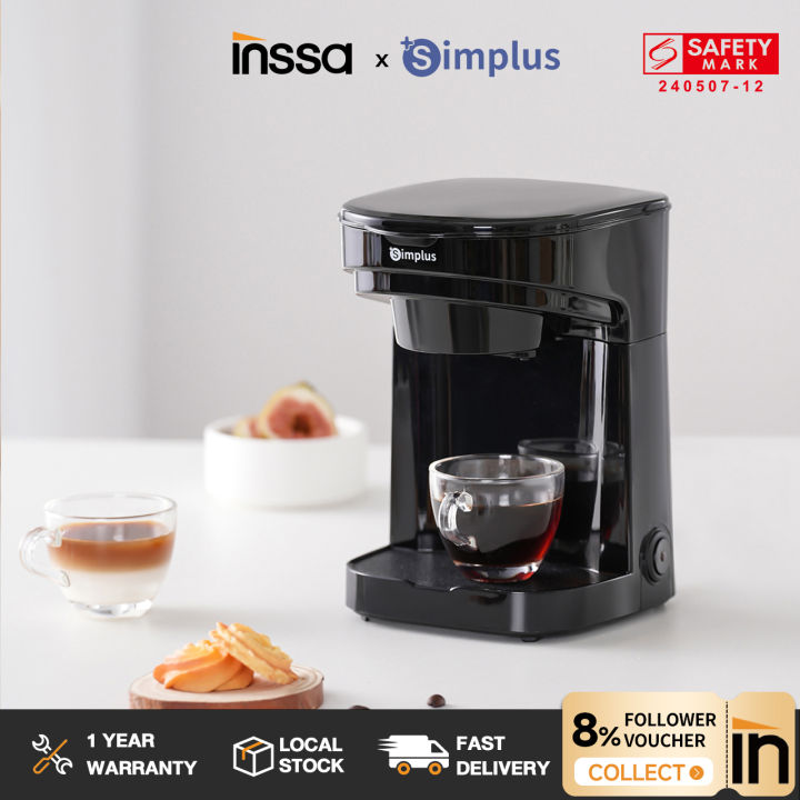 INSSA x Simplus Coffee Machine 250ml Water Tank 3min Efficient Brewing Household Drip Filter ...