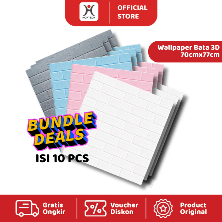 PAKET 10 PCS !! Wallpaper Dinding 3D Foam Motif Batu Bata 70 x 77 CM ...
