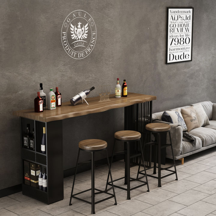 Wrought iron American solid wood bar table wall bar chair household ...