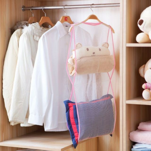 2 Layers Mesh Storage Bag Pillow Rack Soft Toy Drying Hanging Web ...