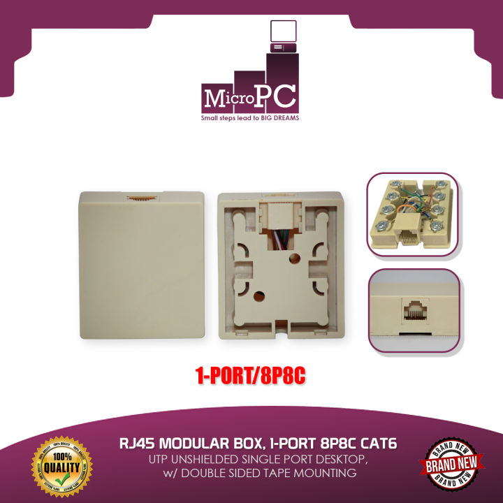 RJ45 MODULAR BOX, 1-PORT 8P8C CAT6 UTP UNSHIELDED SINGLE PORT DESKTOP ...