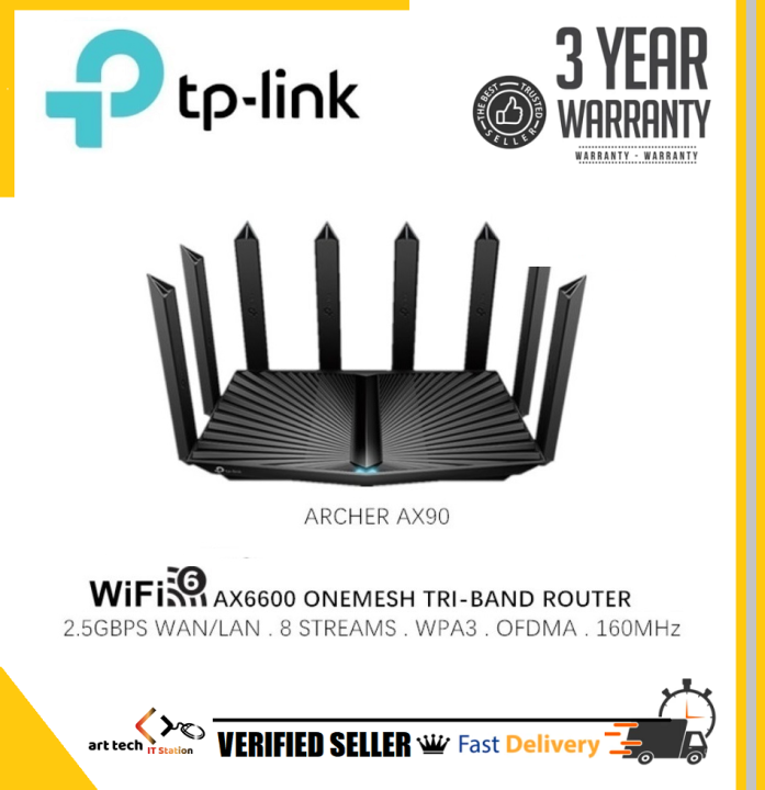 TP-Link Archer AX90 AX6600 Tri-Band Wi-Fi 6 Router with 1.5GHz Quad ...