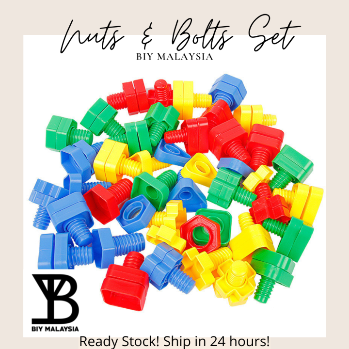 BIY Malaysia 16 Pairs Children Bolt Screw and Nut Toys Pipeline Lego ...