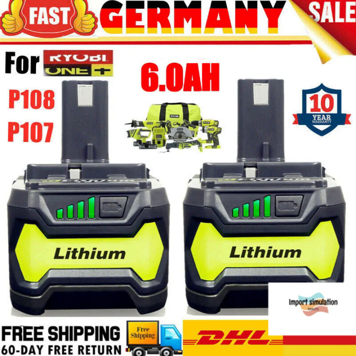 NEW Brand 6Ah For RYOBI P108 18V One Plus Battery 18 Volt Lithium-Ion ...
