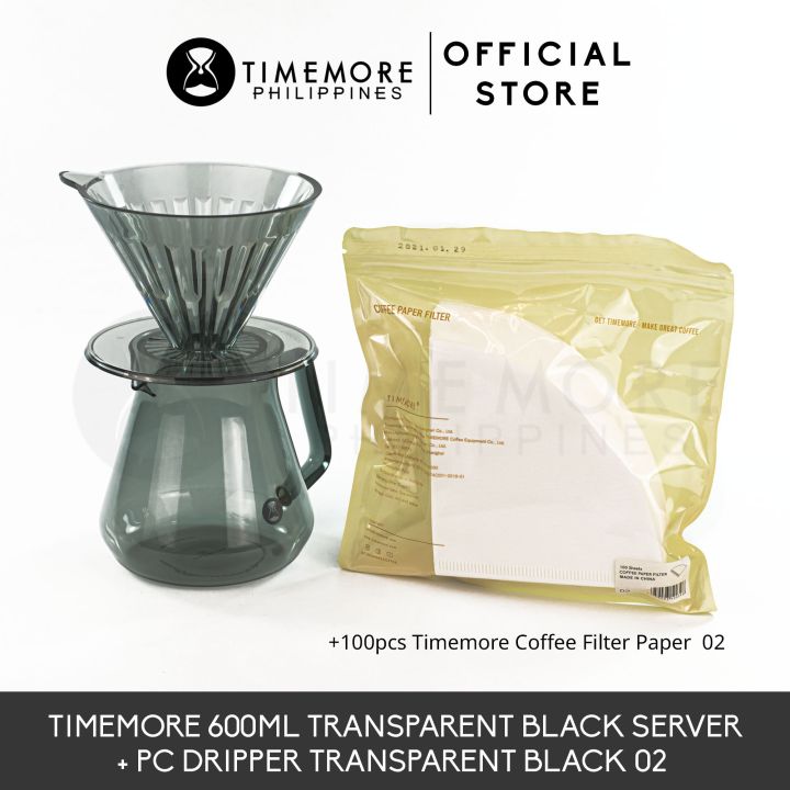 TIMEMORE 600ml Server PC 02 Dripper Black Transparent and 100 pcs ...