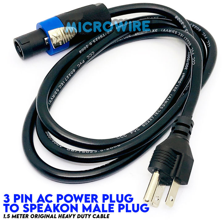 Original 1.5 Meters 3 Pin AC Power Plug to SpeakON Speak ON Plug 4 Pins ...