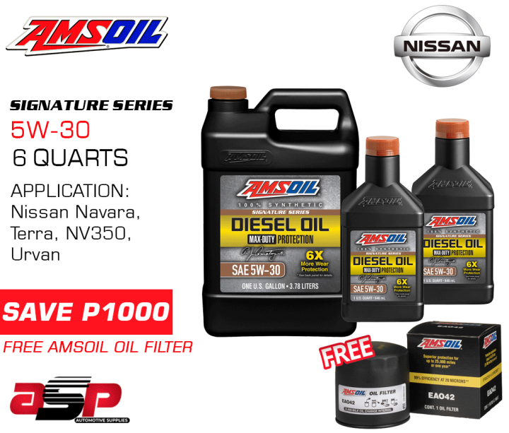 AMSOIL 5W-30 Signature Series Max-Duty Max Duty 100% Synthetic Diesel Oil 6 Quarts with FREE Oil ...