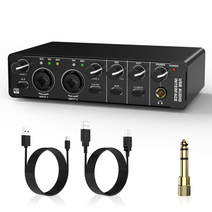 USB Audio Interface, 2 in 2 Out Audio Interface with 48V Phantom Power ...