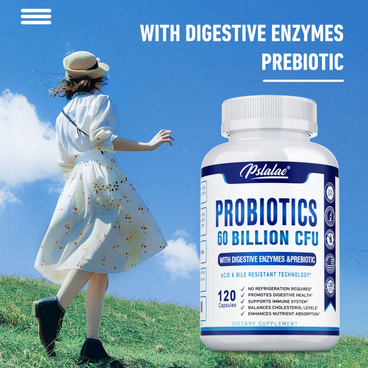 Pslalae Probiotic Capsules, 60 Billion CFU, Prebiotic Formula ...