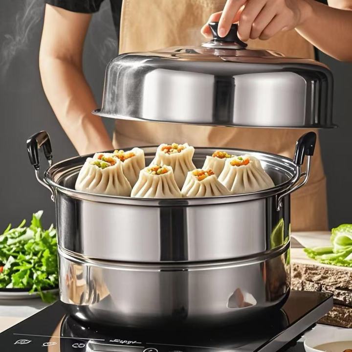 Thick Stainless Steel Deep Steamer Pan with Lid for Gas Stove/Induction ...