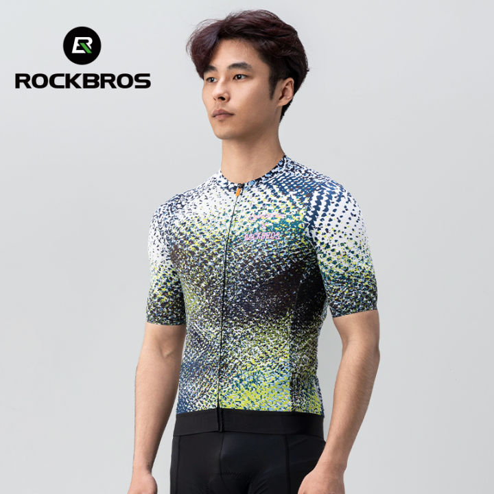 ROCKBROS เสื้อแขนสั้นเสื้อเจอร์ซีย์นักปั่นไล่ระดับสีสำหรับผู้ชายเสื้อปั่นจักรยานโลโก้ตราสินค้า3 ...