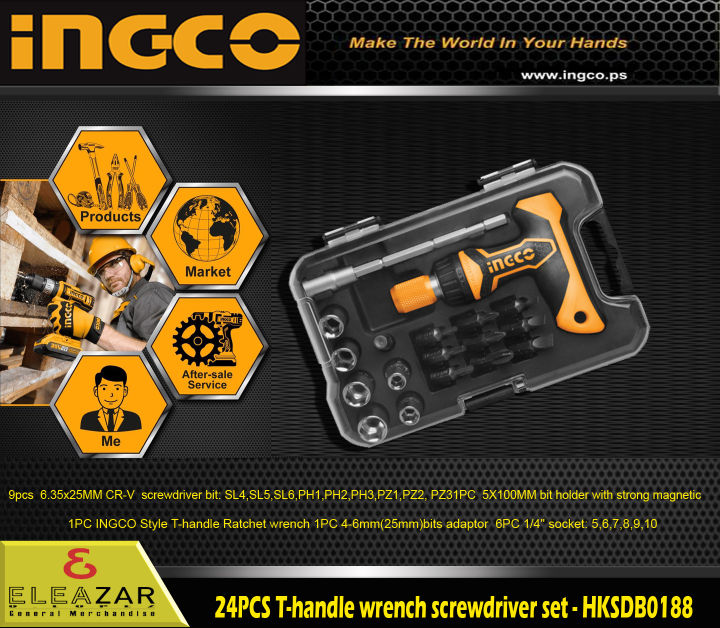 INGCO -24pcs T-Handle Wrench Screwdriver Set HKSDB0188 | Lazada PH