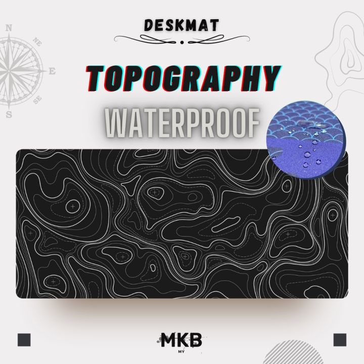 Topography Deskmat - Black - White - Laser - WATERPROOF (900mm x 400mm ...