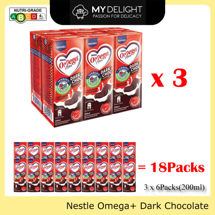 3 packs x 6 x 200ml Nestle Omega Plus Dark Chocolate Cocoa Choco Drink ...